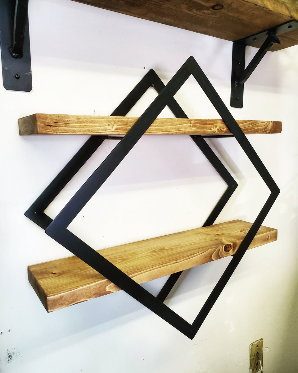 Metal Double Square Diamond Frame with 2 Shelves – Wood River Iron Works